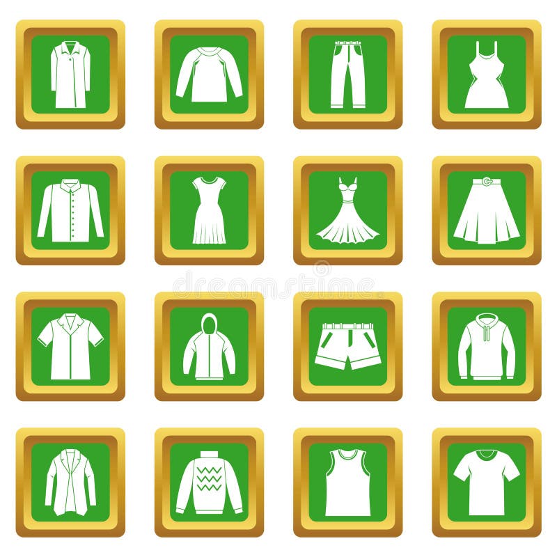 Different Clothes Icons Set Green Stock Vector - Illustration of coat ...