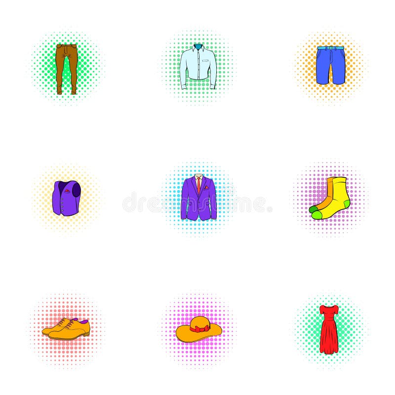 Different Clothes Icons Set, Pop-art Style Stock Vector - Illustration ...