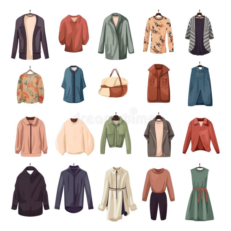 Different Clothes Set Isolated on White Flat Illustration Stock ...