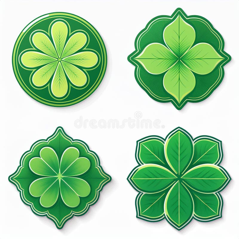 Different Clover Designs Featuring Three and Four Leaves on White Stock ...