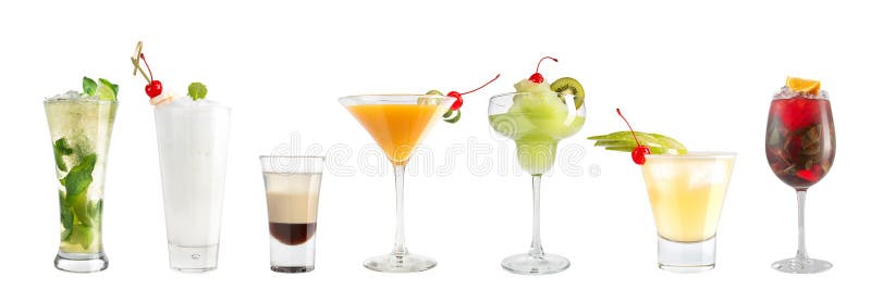Set with Different Cocktails on a White Background. Isolated Stock ...
