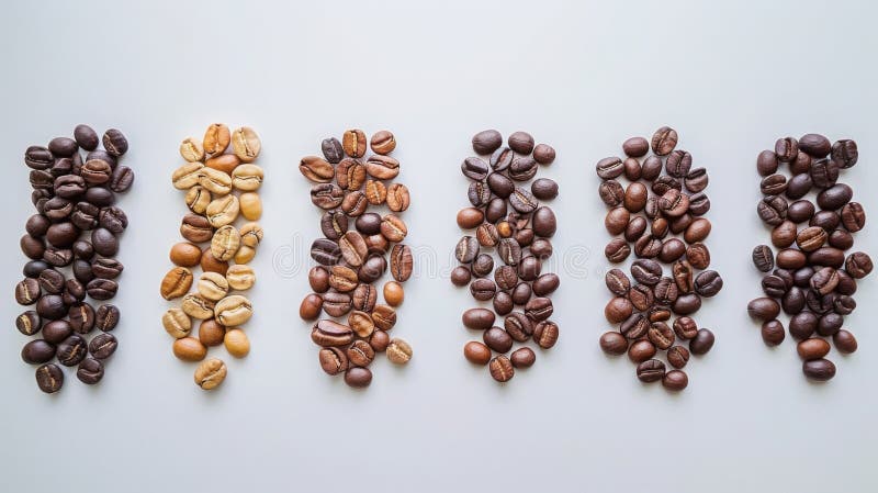 Different Coffee Beans Varieties Arranged on a White Surface in ...