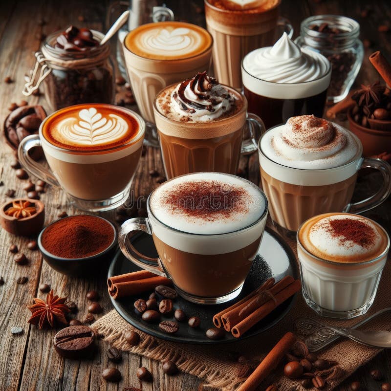Different Coffee Drinks in Transparent Cups Stock Image - Image of ...