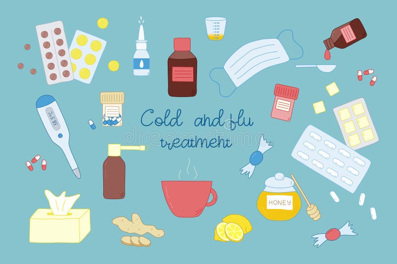 Different Cold and Flu Treatment Set, Vector Stock Vector ...