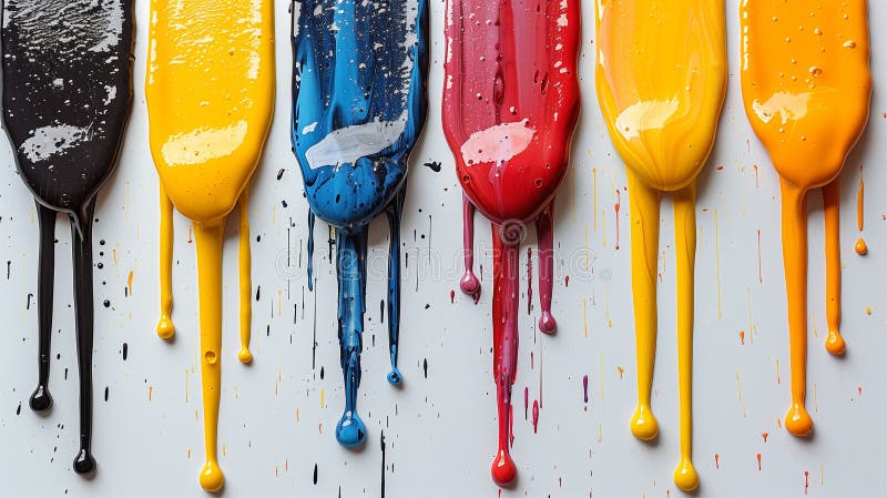 Different Color Acrylic Paint Dripping with Liquid Drops Isolated on ...