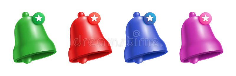 Different Color Bells with Star Notification Signs, Isolated on White ...