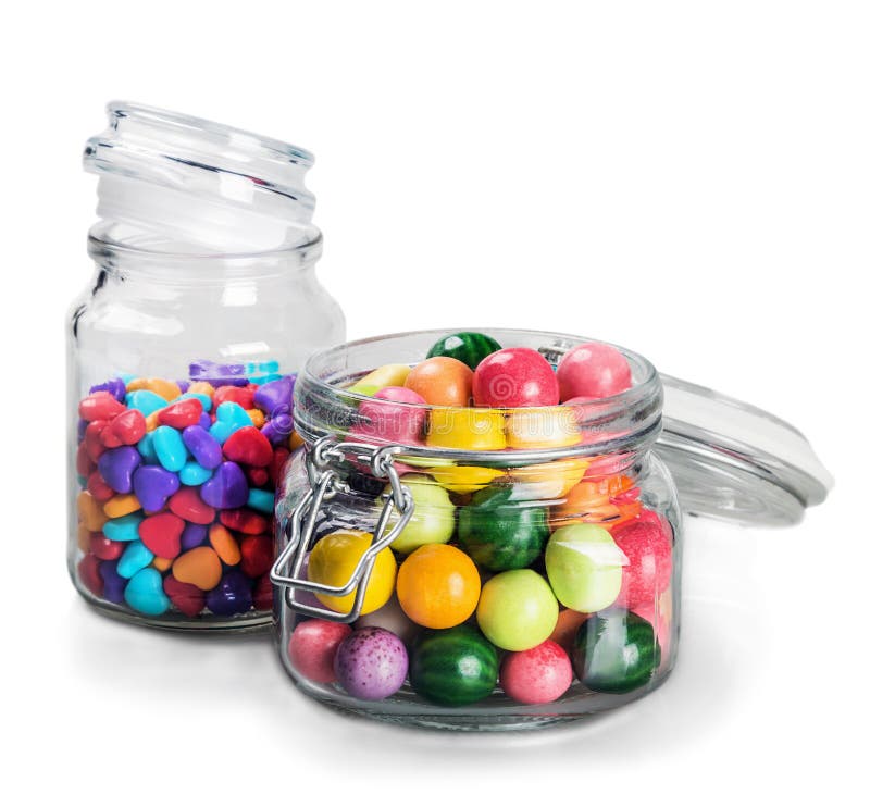 Different Color Candy and Gum in Glass Jars Stock Photo - Image of ...