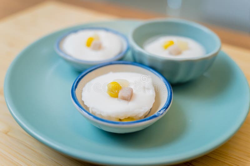 Different Color Delicious Japanese Mochi on the Blue Plate Stock Image ...
