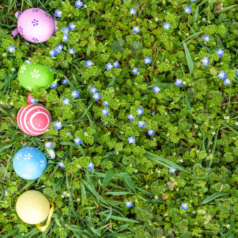 Different Color Easter Eggs in a Child`s Hands- Egg Hunt Stock Photo ...