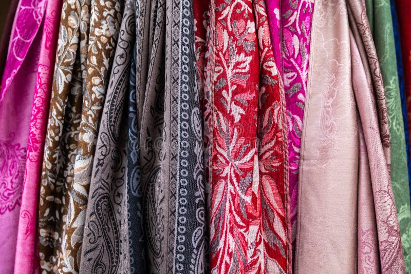 Different Color of Fabric Cloths Gathering in Vertical Hanging Stock ...