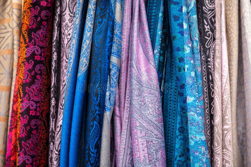 Different Color of Fabric Cloths Gathering in Vertical Hanging Stock ...