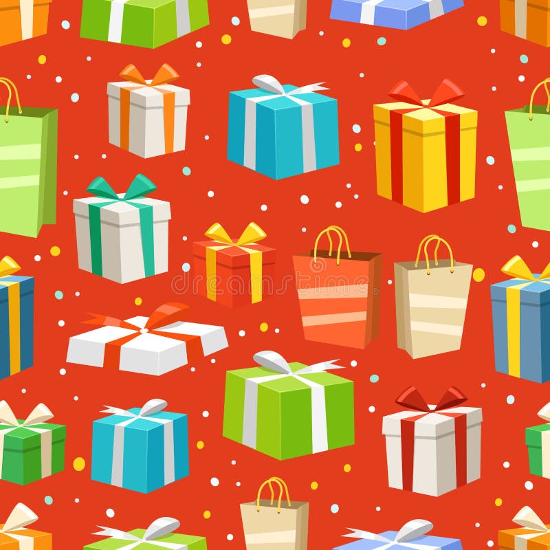 Different Color Gift Boxes Seamless Pattern Stock Vector - Illustration ...