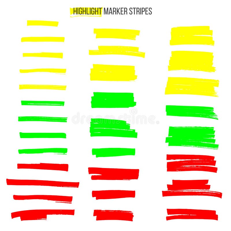 Different Color Highlight Marker Stripes Isolated on White Background ...