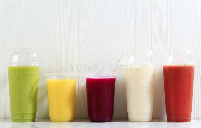 Different Color Juice on Plastic Cup Packaging Stock Image - Image of ...