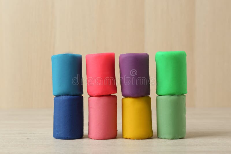 Different Color Play Dough on White Wooden Table Stock Photo - Image of ...