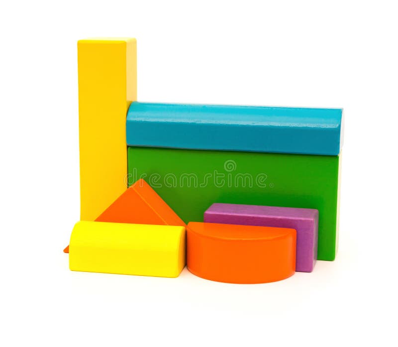 Different Color and Shape Wooden Toy Blocks on White Stock Image ...