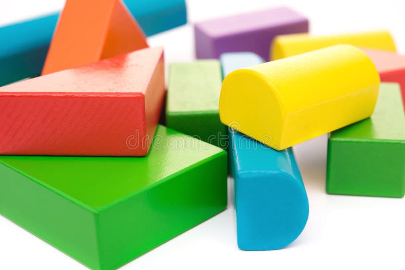 Different Color and Shape Wooden Toy Blocks on White Stock Photo ...