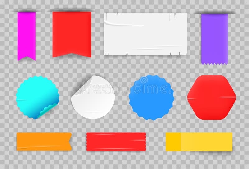 Different Color Stickers Vector Set on Transparent Background Stock ...