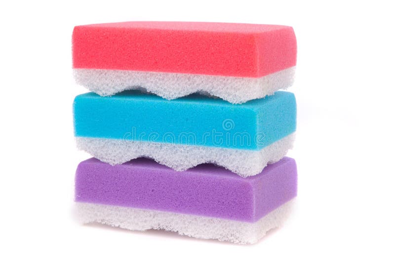 Different Color Three Square Bath Sponge Isolated on White Stock Photo ...