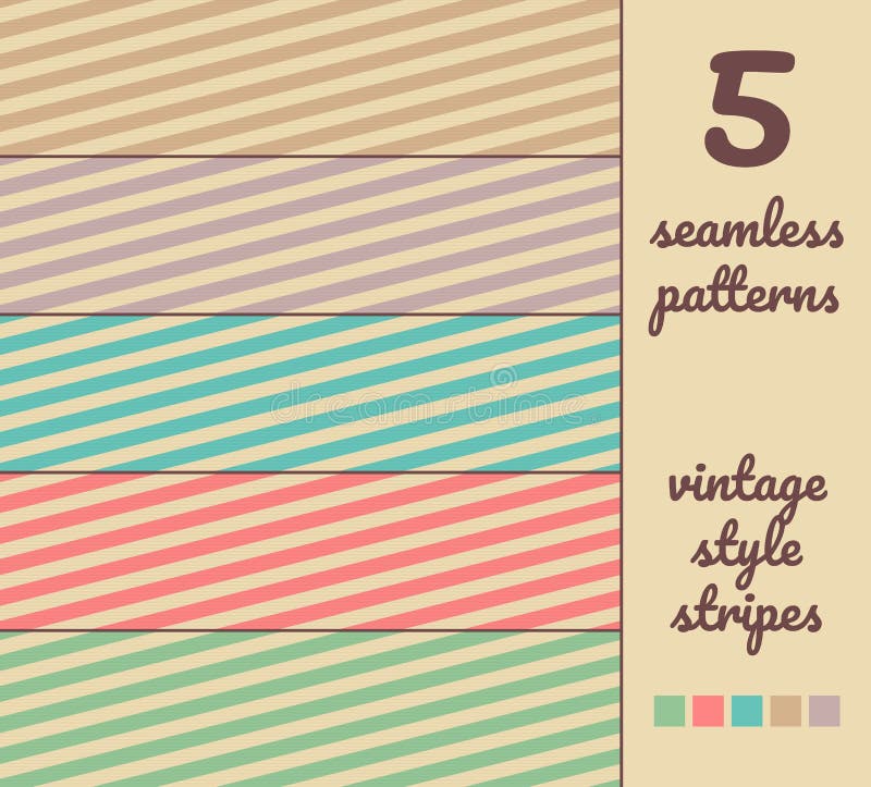 5 Seamless Abstract Vector Stripe Patterns in Vintage Color Style Stock ...