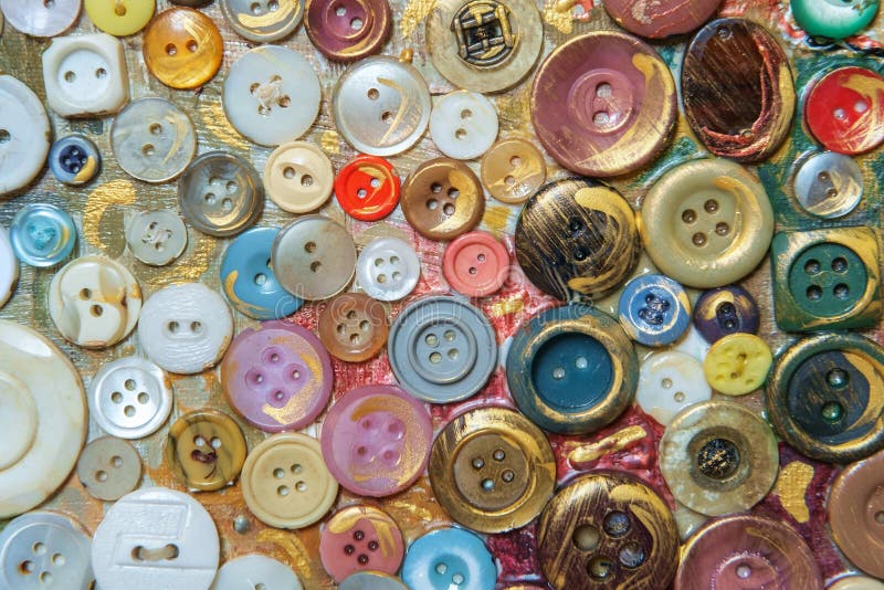 Different Color Various Buttons for Clothes on a Painted Surface Stock ...