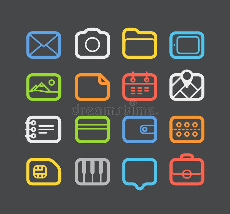 Different Color Web Icons Set Stock Vector - Illustration of folder ...