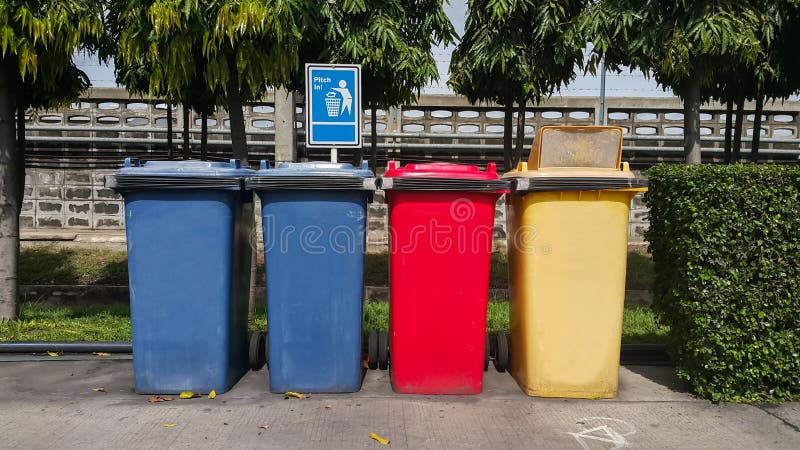 Different Colored Bins for Collection of Materials Stock Photo - Image ...