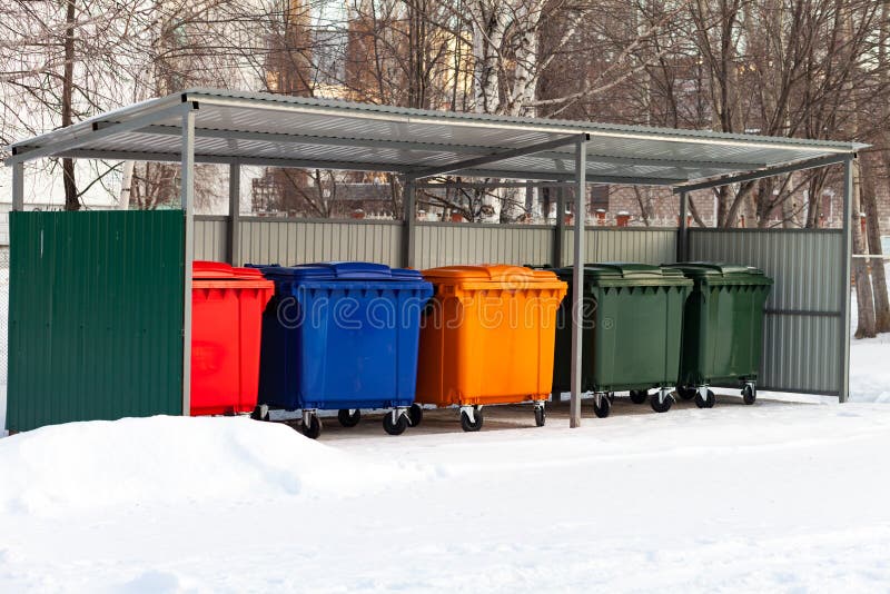 Colored Bins for Selective Garbage Collection Stock Image - Image of ...