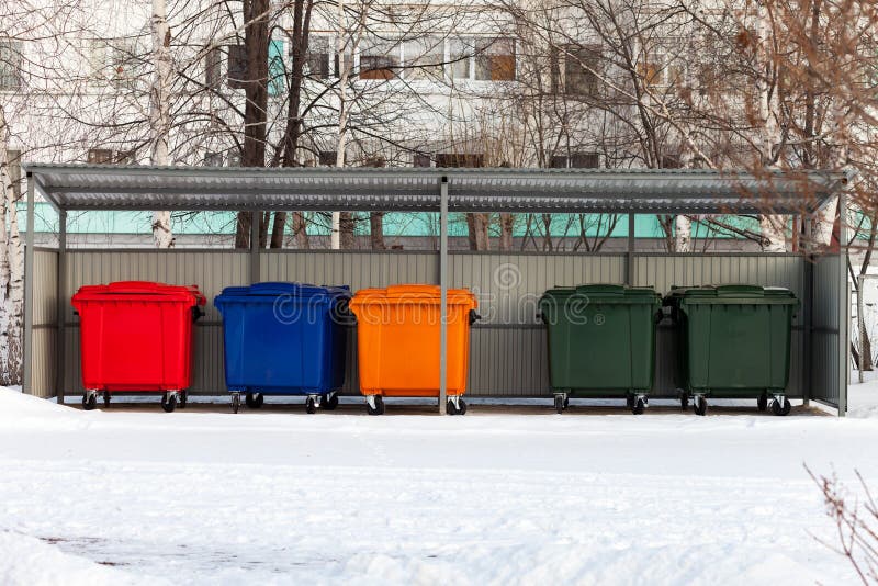 Colored Bins for Selective Garbage Collection Stock Image - Image of ...