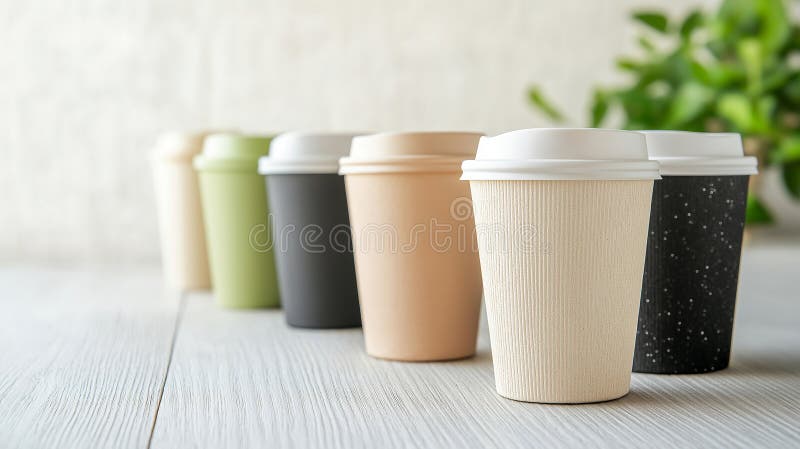 Different Colored Biodegradable Disposable Coffee Cups Standing on a ...