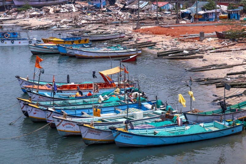 The Different Colored Boats Standing Near the Ocean in the Water ...