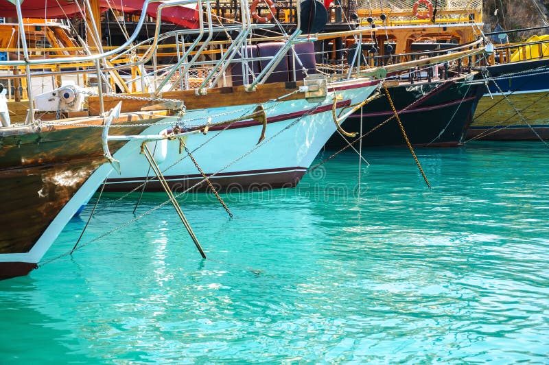 Different Colored Boats Yachts Moored in a Harbor Stock Photo - Image ...