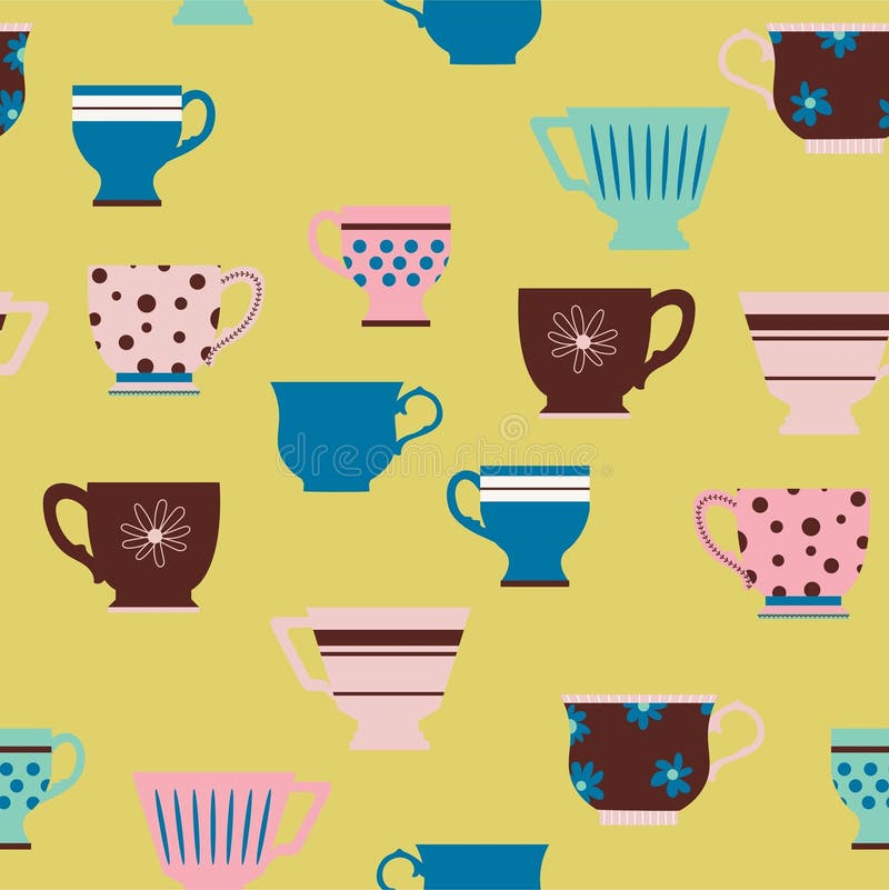 Different Colored Cups Seamless Pattern. Tea, Coffee, Drinks. Perfect ...