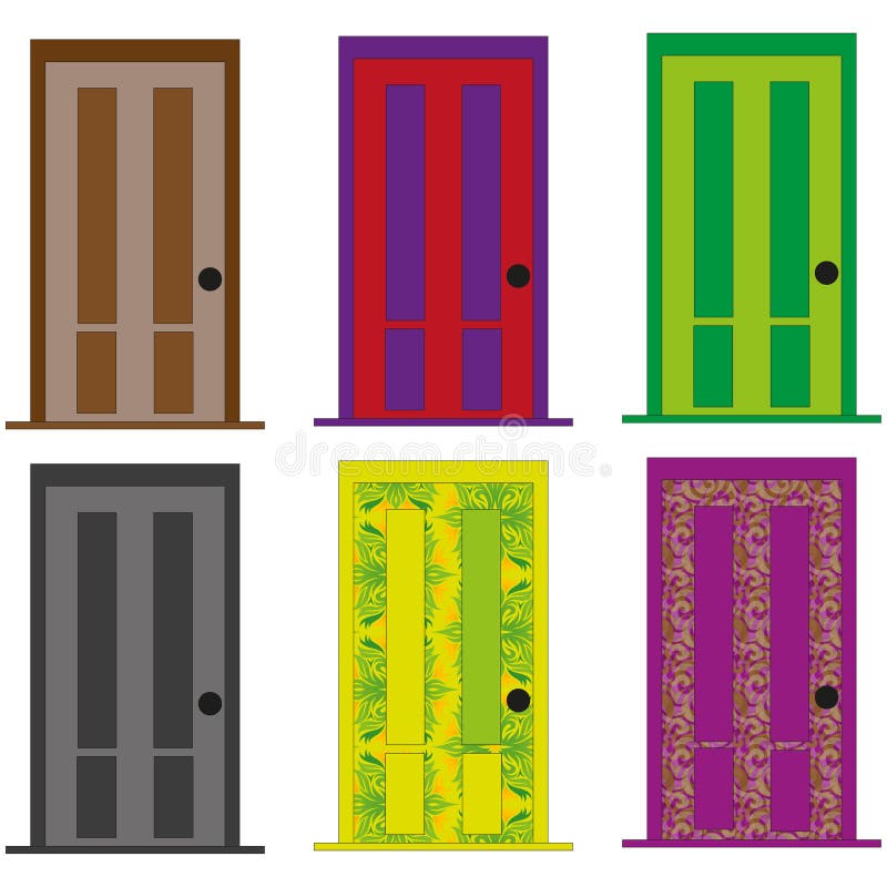 Different Colored Doors in Cartoon Style. Vector Illustration. Stock ...