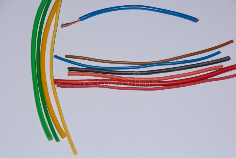 Different Colored Electricity Copper Cables on White Background with ...