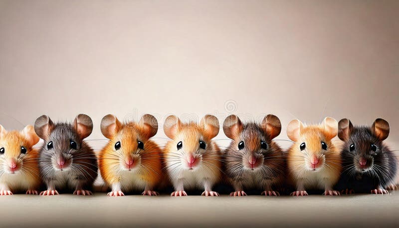 Different Colored Mice Lined Up in a Row Against a Neutral Background ...