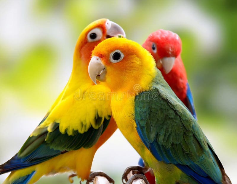 Different Colored Parrots on a Branch Stock Illustration - Illustration ...