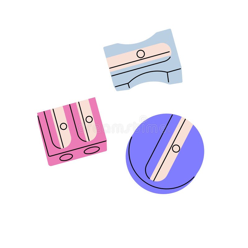 Different Colored Pencil Sharpeners of Round, Rectangle Shape. Cutter ...