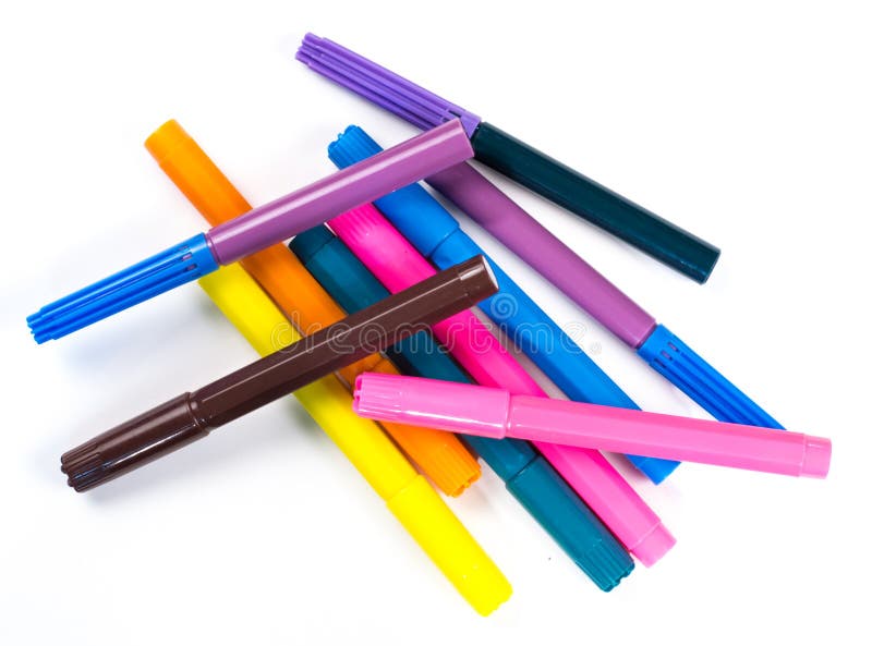 Different Colored Pens on a White Sheet of Paper Stock Photo - Image of ...