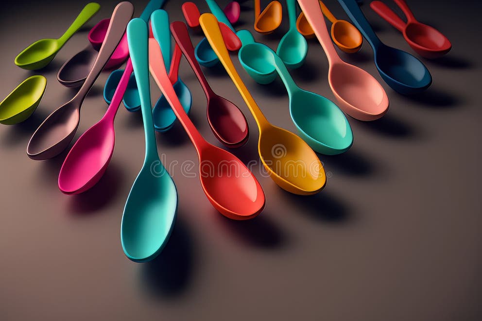 Different Colored Plastic Spoons. Generative Ai Stock Image - Image of ...