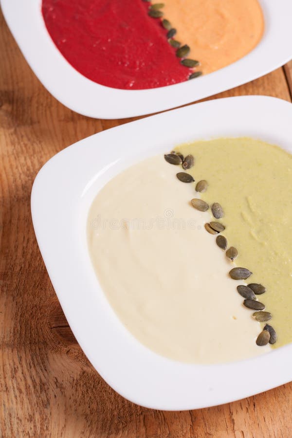 Different Colored Puree Soups Stock Photo - Image of meal, healthy ...