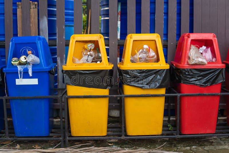 Different Colored Recycle Garbage Trash Bins Stock Photo - Image of ...