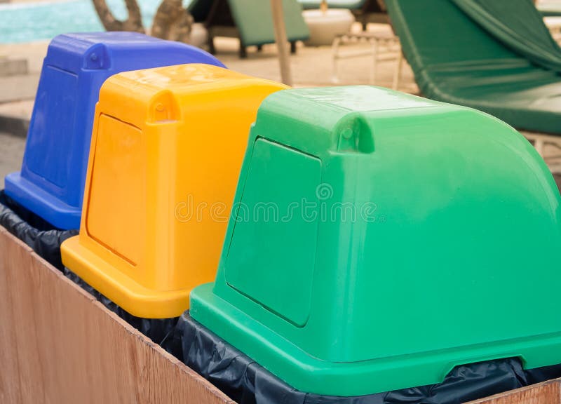 Different Colored Recycle Garbage Trash Bins in the Park Stock Image ...