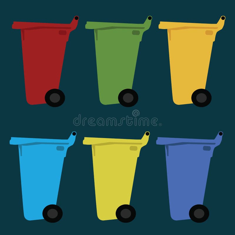 Different Colored Recycle Waste Bins Vector Illustration with Trash ...