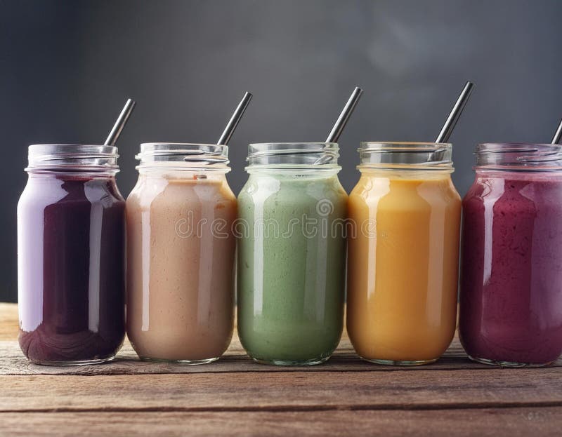 Different Colored Smoothies in Glass Jars Lined Up Stock Illustration ...