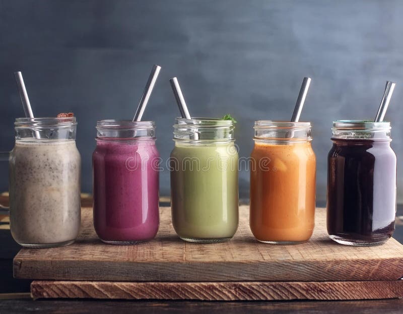 Different Colored Smoothies in Glass Jars Lined Up Stock Illustration ...