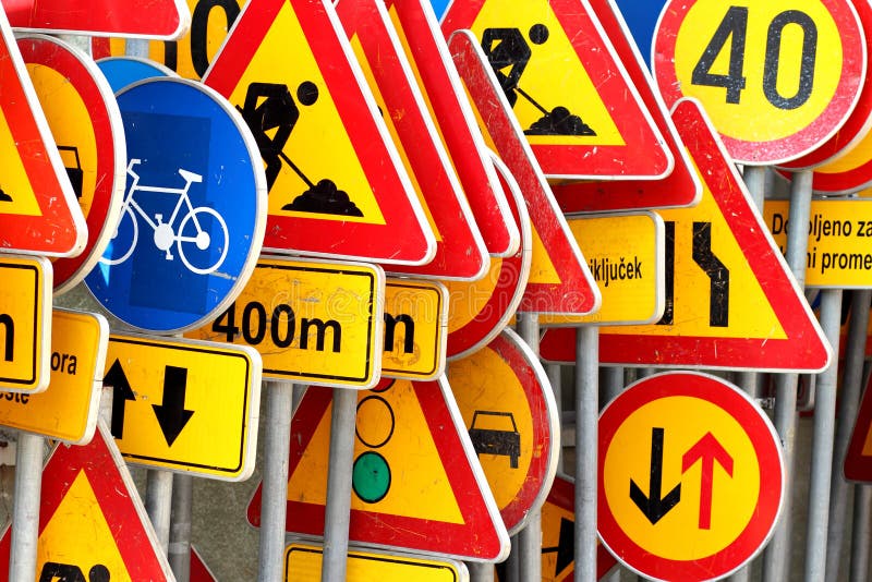 Different Colored Traffic Signs Stock Image - Image of pedestrian ...