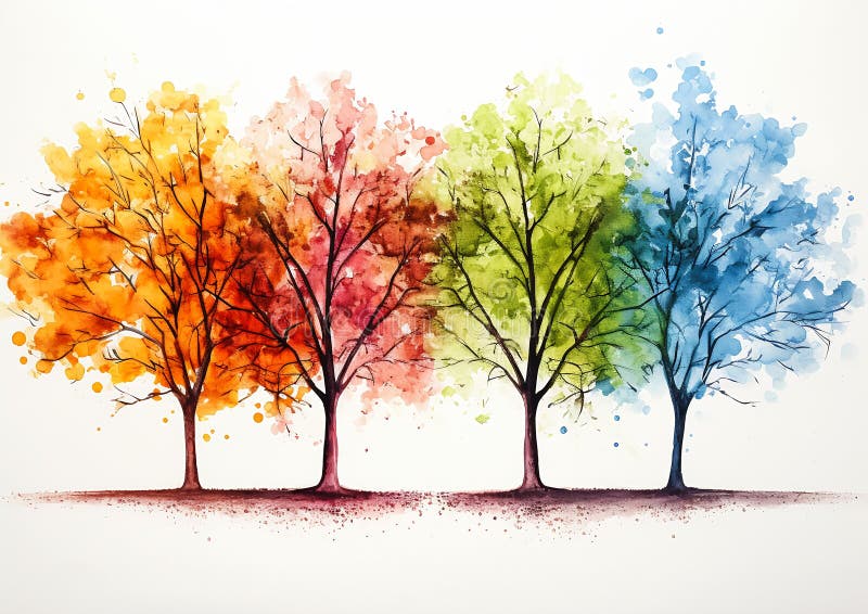 Different Colored Trees in a Time Lapse Stock Illustration ...