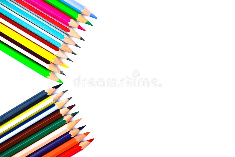 Different Colored Wood Pencil Crayons Pointing at a Empty Space on a ...