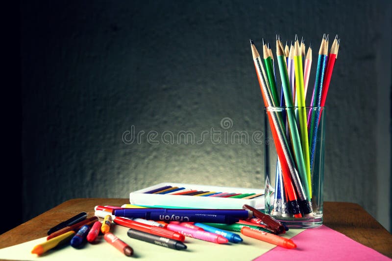 Different Colorful Art and Writing Materials Stock Image - Image of ...